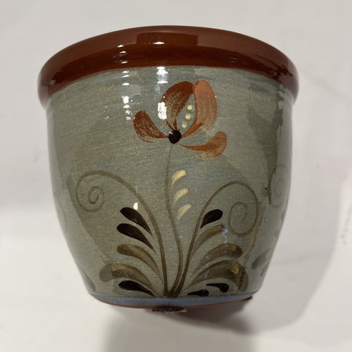 Eldreth Pottery Redware Crock Teal/ Blue Floral Signed And Dated 2005 ...