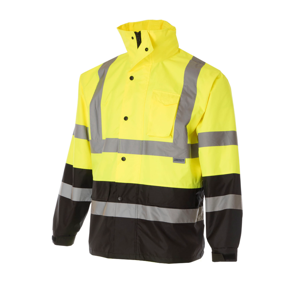 Safety Rain Jacket Reflective Green Hi-Vis Raincoat Rainjacket w Hood S ...