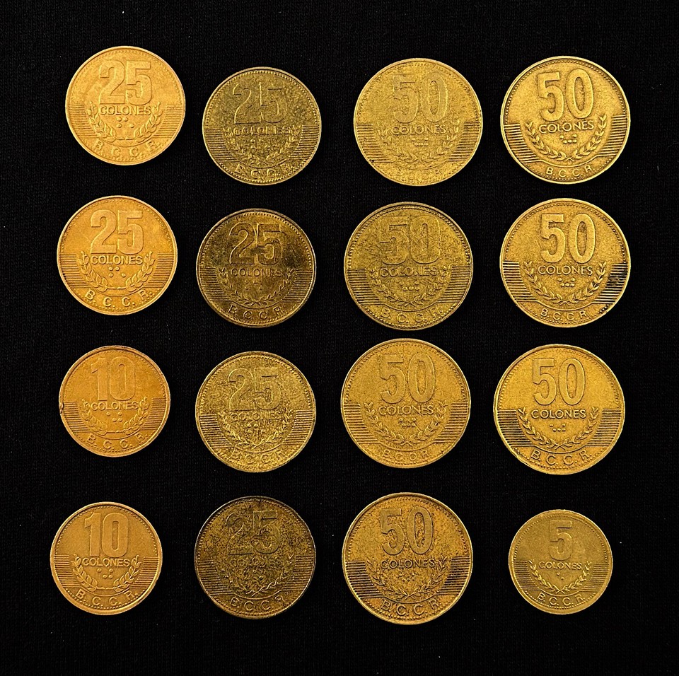 Costa Rica Coin LOT Costa Rican 5 10 25 50 100 COLONES Coins MiXED LOT ...