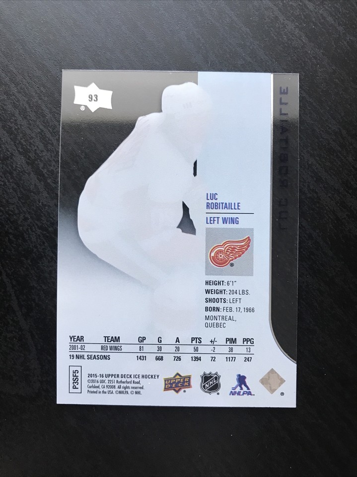 2015-16 Upper Deck UD Ice #93 Luc Robitaille Detroit Red Wings | eBay