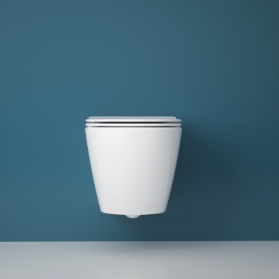 Bathroom Toilet Pan Ceramic Wall Hung Round WC White + Soft Close Seat ...