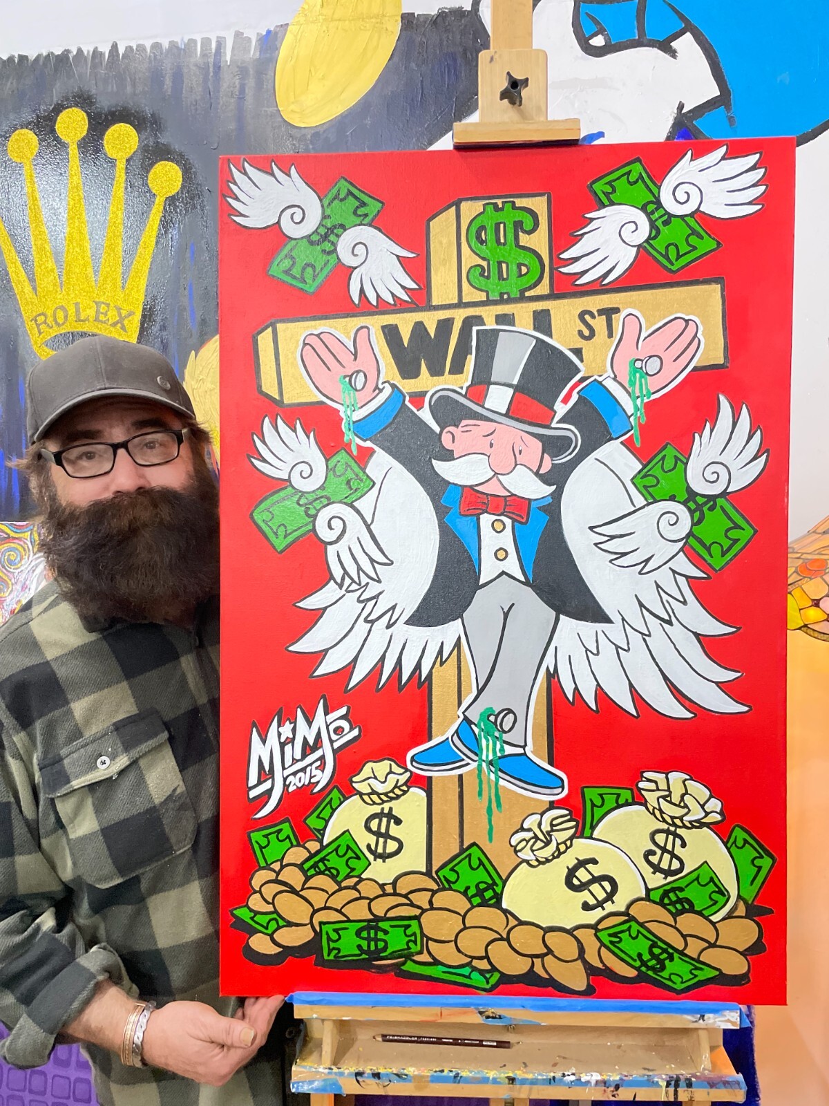 Mike Mozart MiMo "Monopoly on Cross" Painting Acrylic Metal Flake 1/1 ...