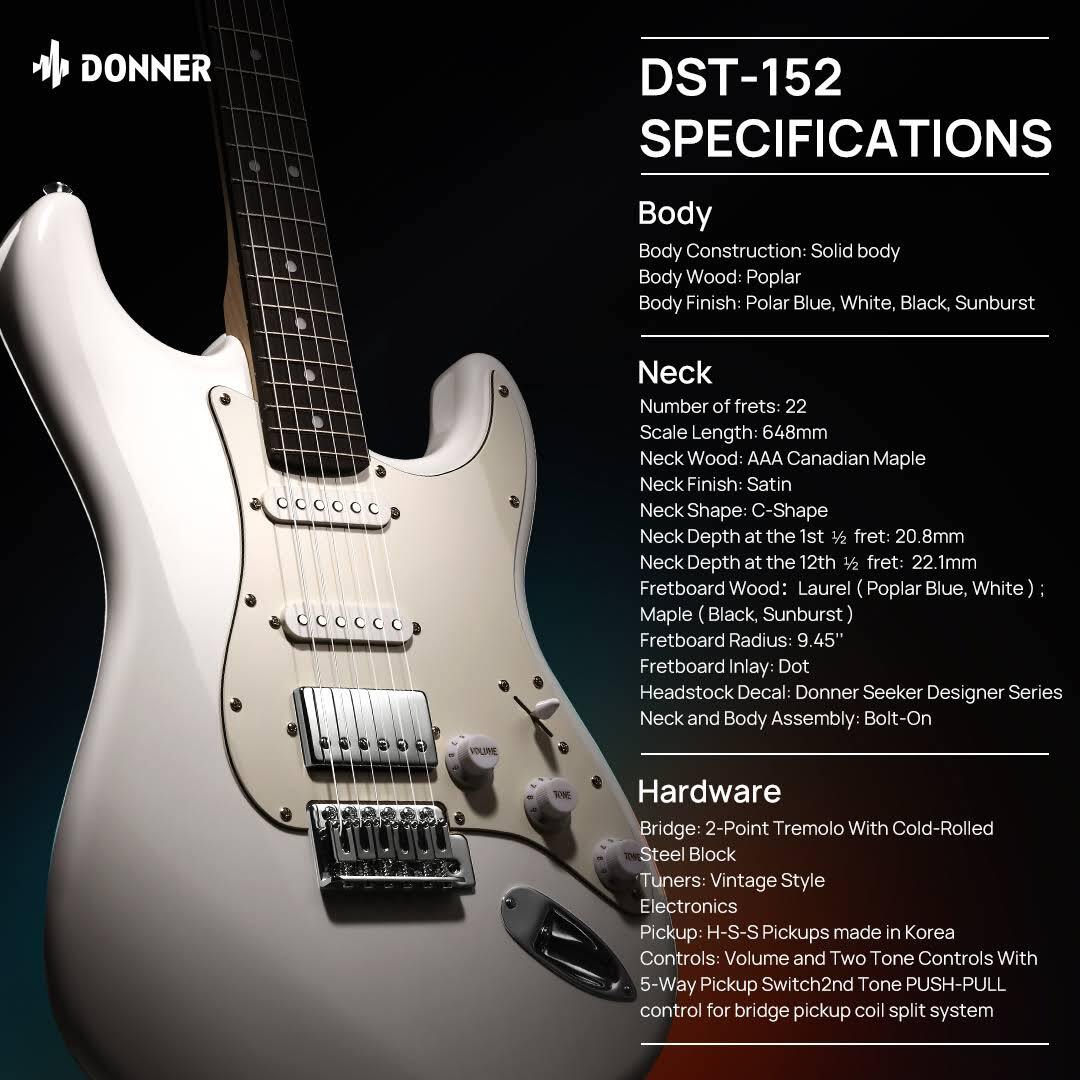🎸Donner DST-152 Electric Guitar Set HSS Pickup Switch 7 Mode SINGLE ...