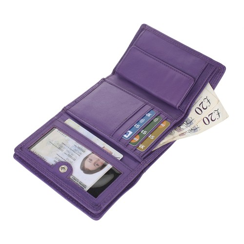 Ladies Women RFID SAFE Purple Real Leather Clutch Wallet Purse ID Coin ...