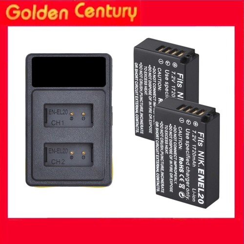 2x 1720mAh EN-EL20/ENEL20 Battery & Led Dual Charger for Nikon Coolpix ...