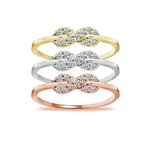 Set of 3 Cubic Zirconia Infinity Tri-Color Sterling Silver Band Rings ...