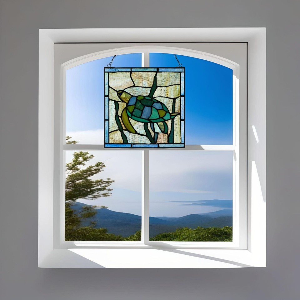 Tiffany Style Stained Glass Serene Sea Turtle Window Panel Suncatcher ...