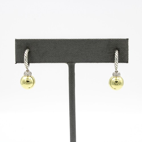 David Yurman Solari Sterling Silver 18k Gold Diamond Hoop Drop Earrings ...