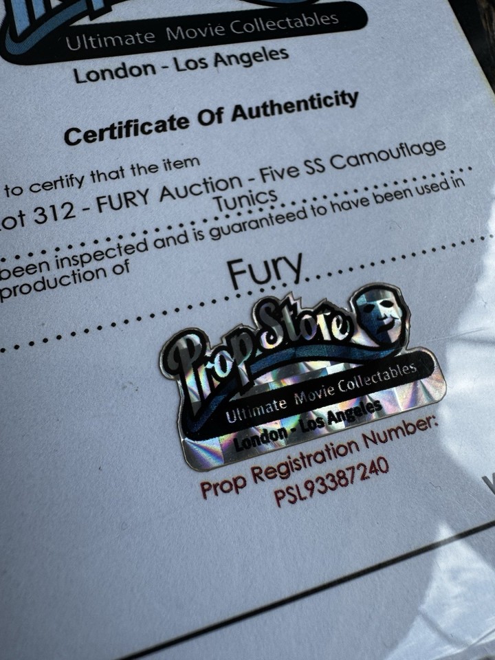 WW2 FILM “FURY” MOVIE PROP - GERMAN ELITE SMOCK - *ORIGINAL CERT ...