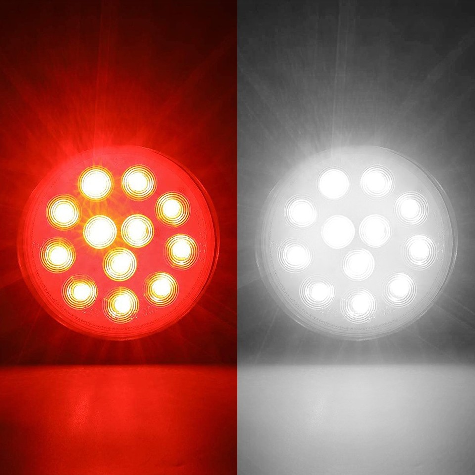 For Trailer/Truck 4" White Red Round Led Brake Turn Tail Light Reverse ...