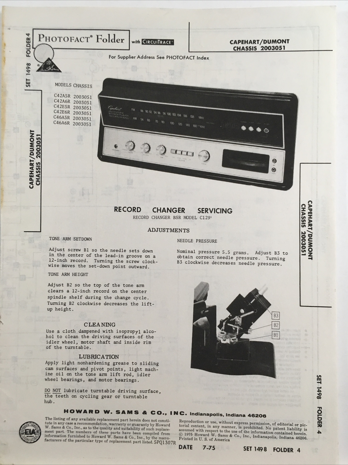 Vtg Photofact Folder 21pg.1975 Capehart/Dumont record changer Model ...