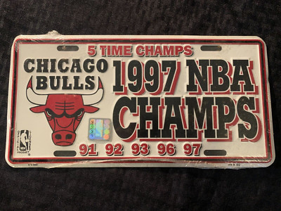 NEW Sealed CHICAGO BULLS 1997 Champs 5 Times NBA Champs Metal License ...