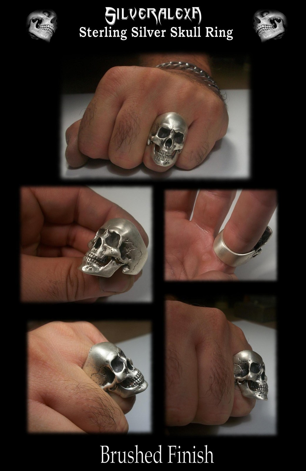 Sterling Silver Skull Ring, Full Jaw Skull Ring, Anatomical Skull Ring ...
