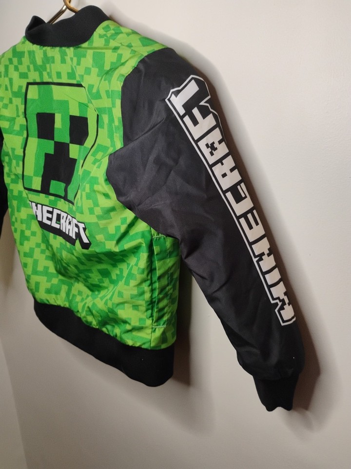 Minecraft Jacket 6-7 Youth Black Green Bomber Varsity Creeper Graphic ...