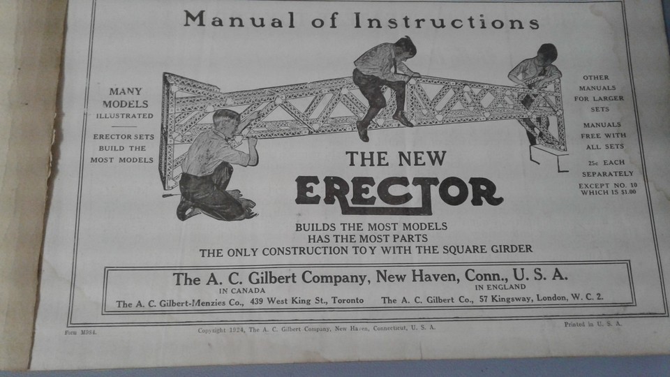 Gilbert Erector Set 1924 No. 10 Manual of Instructions w/ The Leviathan ...