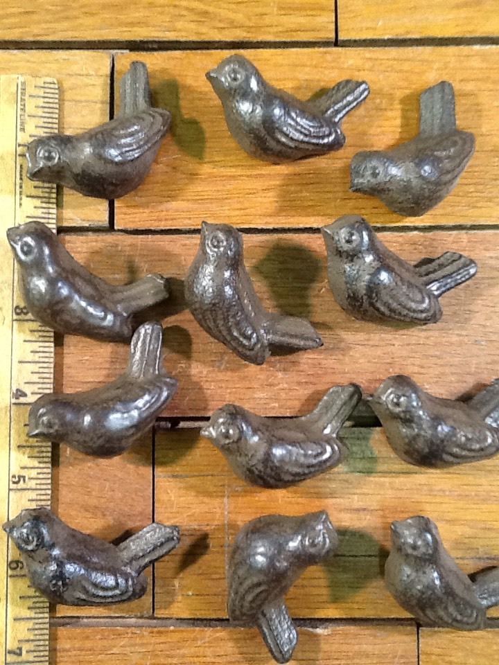 12 BIRD cast iron Knobs Pulls Drawer Door Cabinet Handles Rustic ...