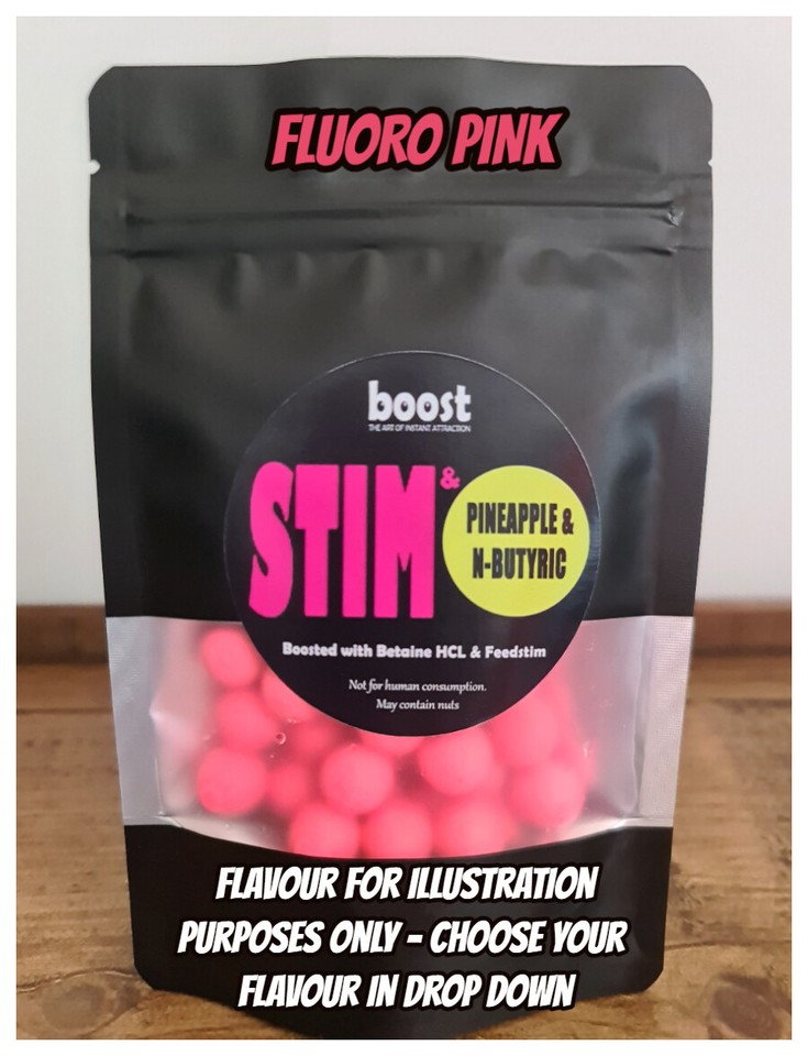 12MM BOOST GLUGGED FLUORO POP UP BOILIES - CHOOSE FROM ALL COLOURS ...