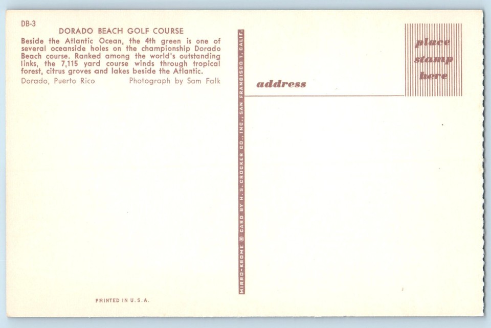 Dorado Puerto Rico USA Postcard Dorado Beach Golf Course Hotel c1960's ...