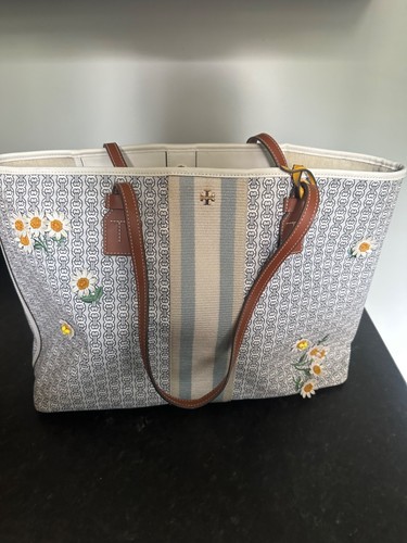 Tory Burch tote canvas bag with daisies yellow name tag | eBay