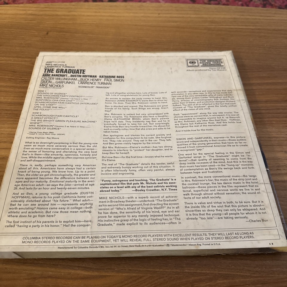 "The Graduate" Original soundtrack Vinyl LP Record EX Columbia OS 3180 ...