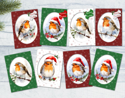 8 Christmas Robin Card Tags/Toppers Card Making Decorations | eBay UK