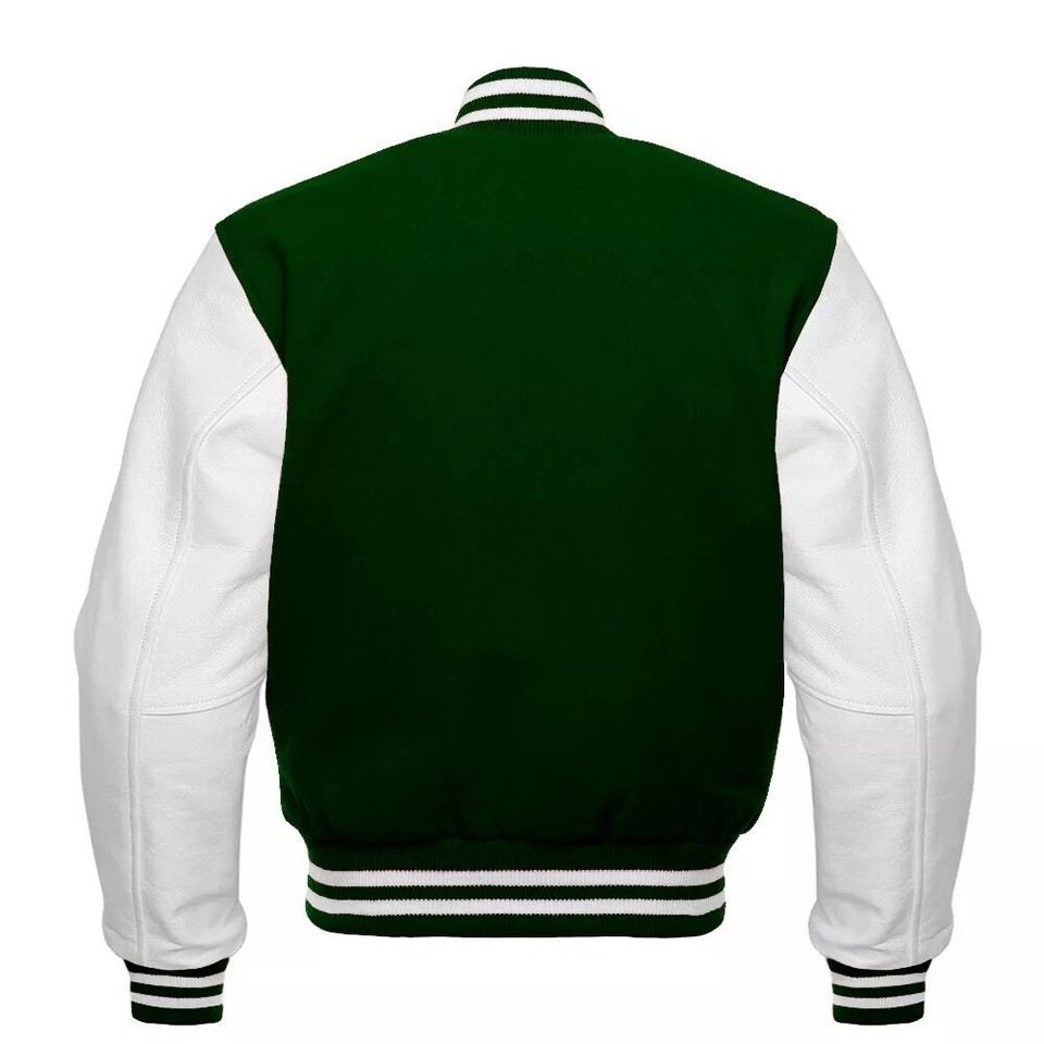Men's Letterman Basketball Varsity Forest Green Wool White Leather ...