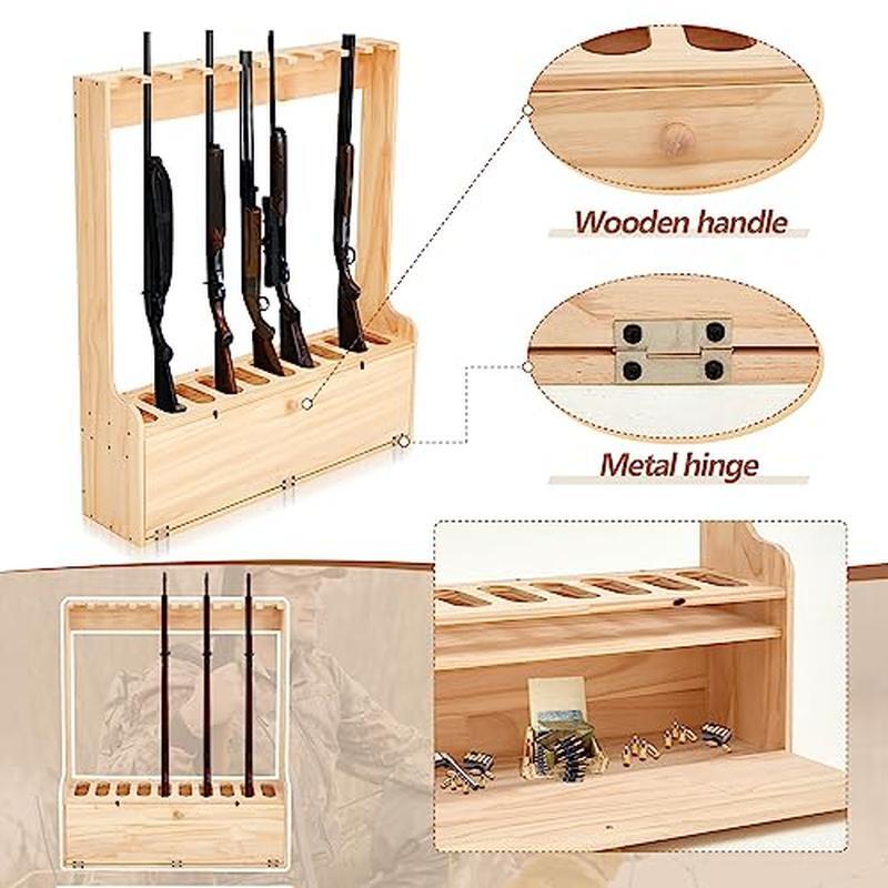 Solid Pine Gun Rack with Storage Display Standing Rifle Shotgun | eBay