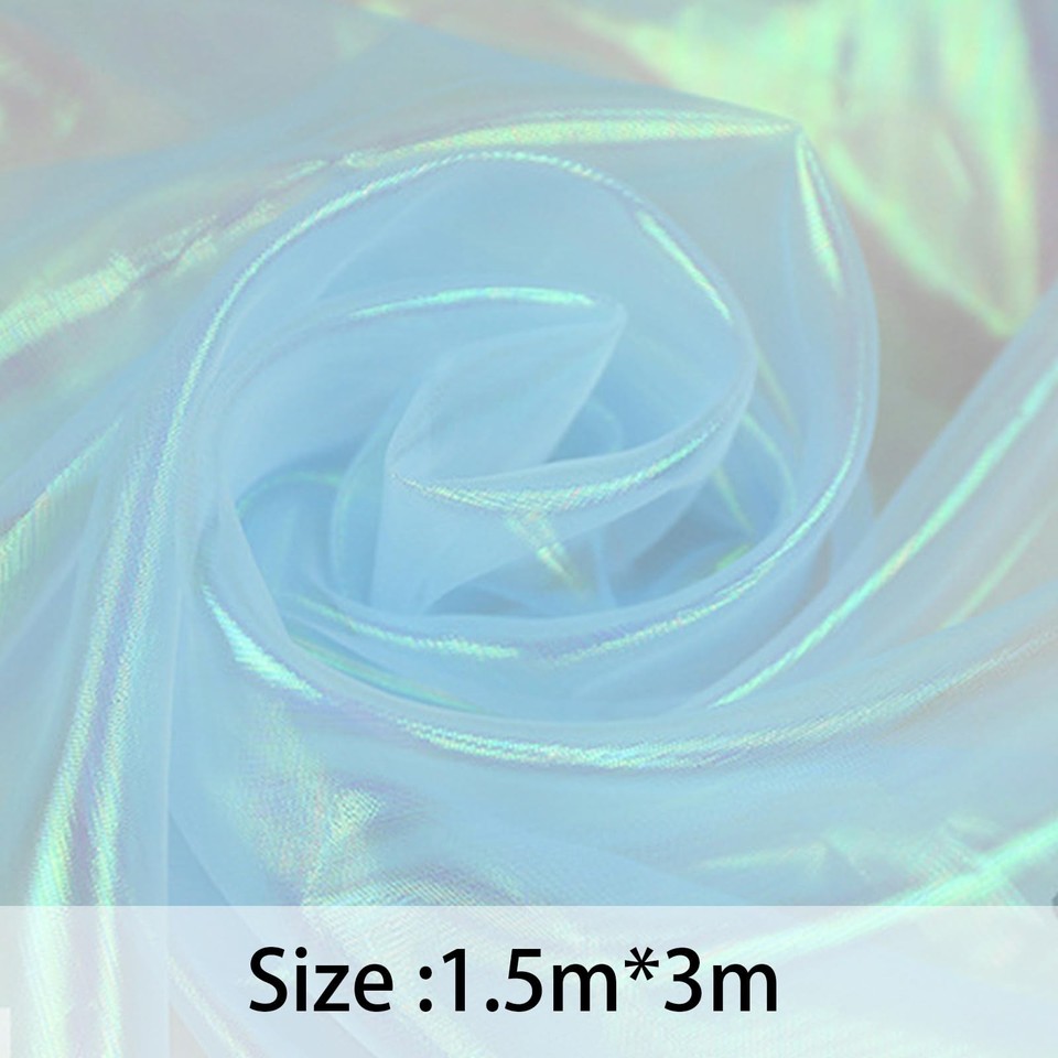 1.5M*3M Light Blue Iridescent Organza Fabric Gradient Holographic Gauze ...