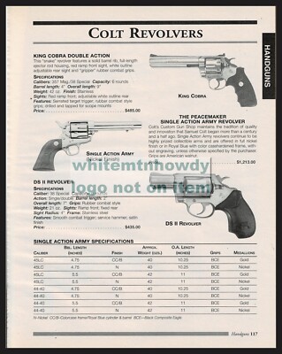 1999 COLT King Cobra, Peacemaker SAA, DS II Revolver PRINT AD | eBay