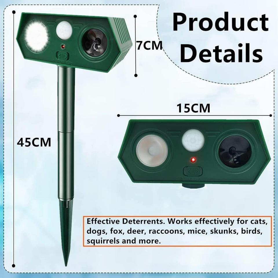 4PACK Solar Ultrasonic Animal Repellent outdoor Mice Deer Sensor for ...