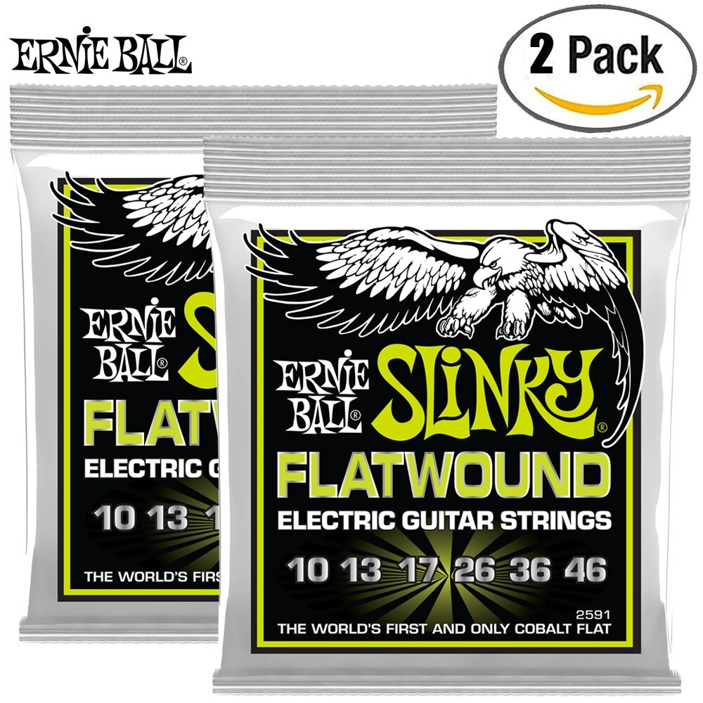 2-PACK Ernie Ball 2591 Regular Slinky Flatwound Electric Guitar Strings ...
