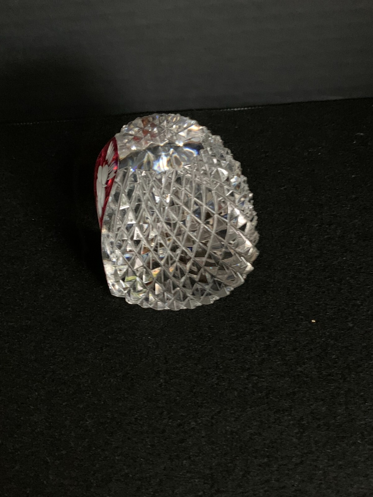 Bohemian Etched Cut to Clear Ruby Paperweight Crystal Floral Art Deco ...