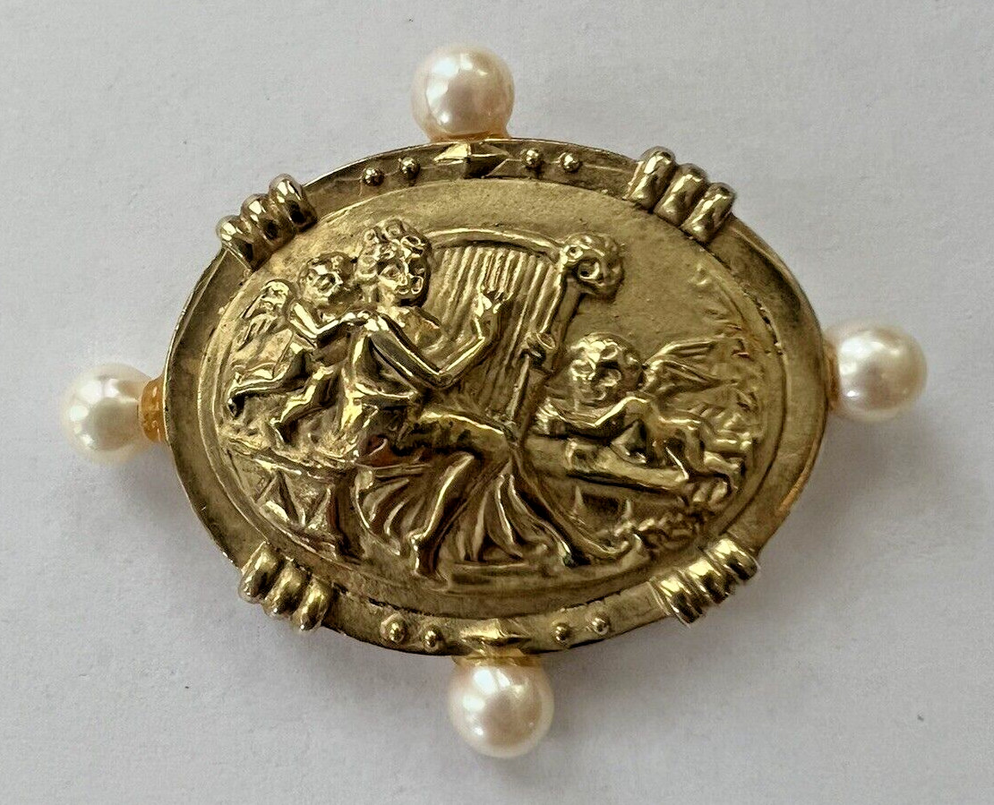 Vintage Karel Intaglio Pin With Perls Gold Wash Sterl… - Gem