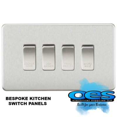 BESPOKE 4 GANG GRIDSWITCH KITCHEN SWITCH PANEL BRUSHED STEEL SCREWLESS ...