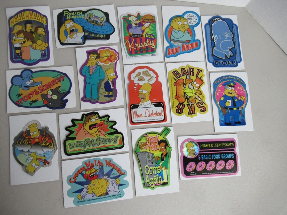 New Full Set of 15 Simpsons 2003 Prism Vending Machine Stickers Matt ...