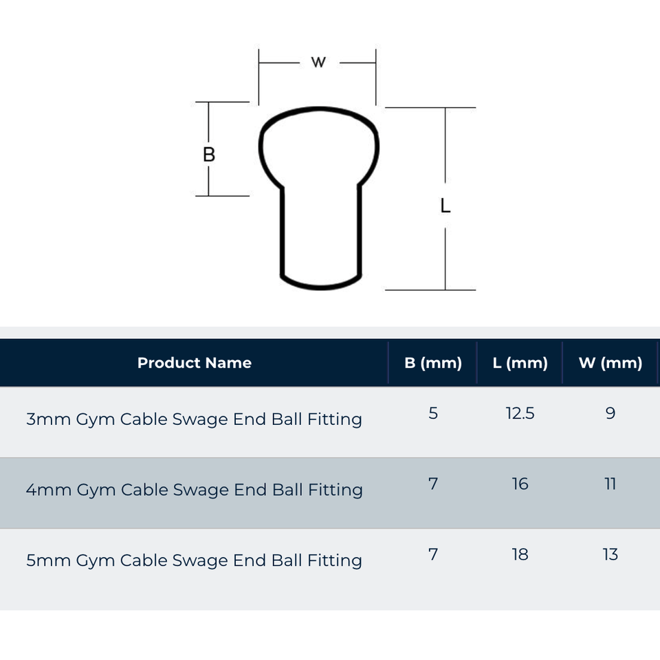 Stainless Steel Wire Rope Gym Cable Ball End 3mm 4mm & 5mm GYM WIRE END ...