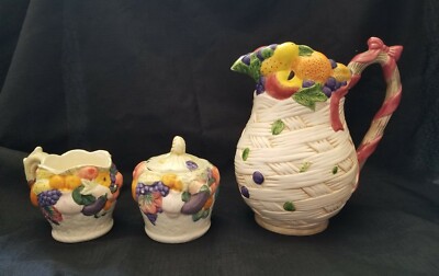 Vintage WCL Ceramic Pitcher, Creamer, and Sugar Bowl with Lid ~ Fruit ...