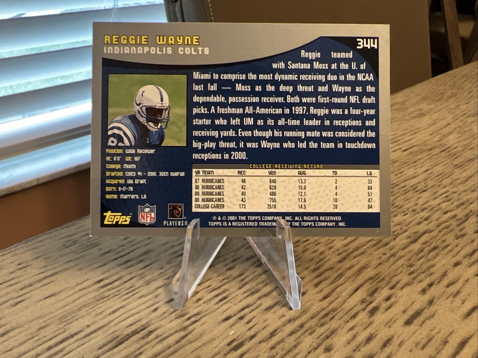 2001 Topps Reggie Wayne Rookie Card SUPER RARE, Indianapolis Colts ...
