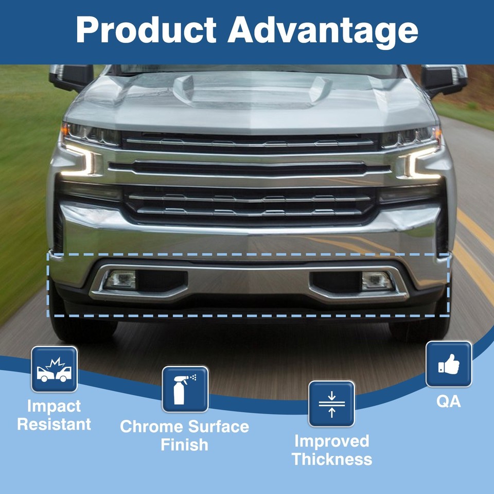 Front Lower Bumper w/ Chrome Skid Plate For 2019-2021 Silverado 1500 ...