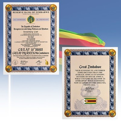Zimbabwe Great Myrillion Containers Paper Certificate Collectibles ...