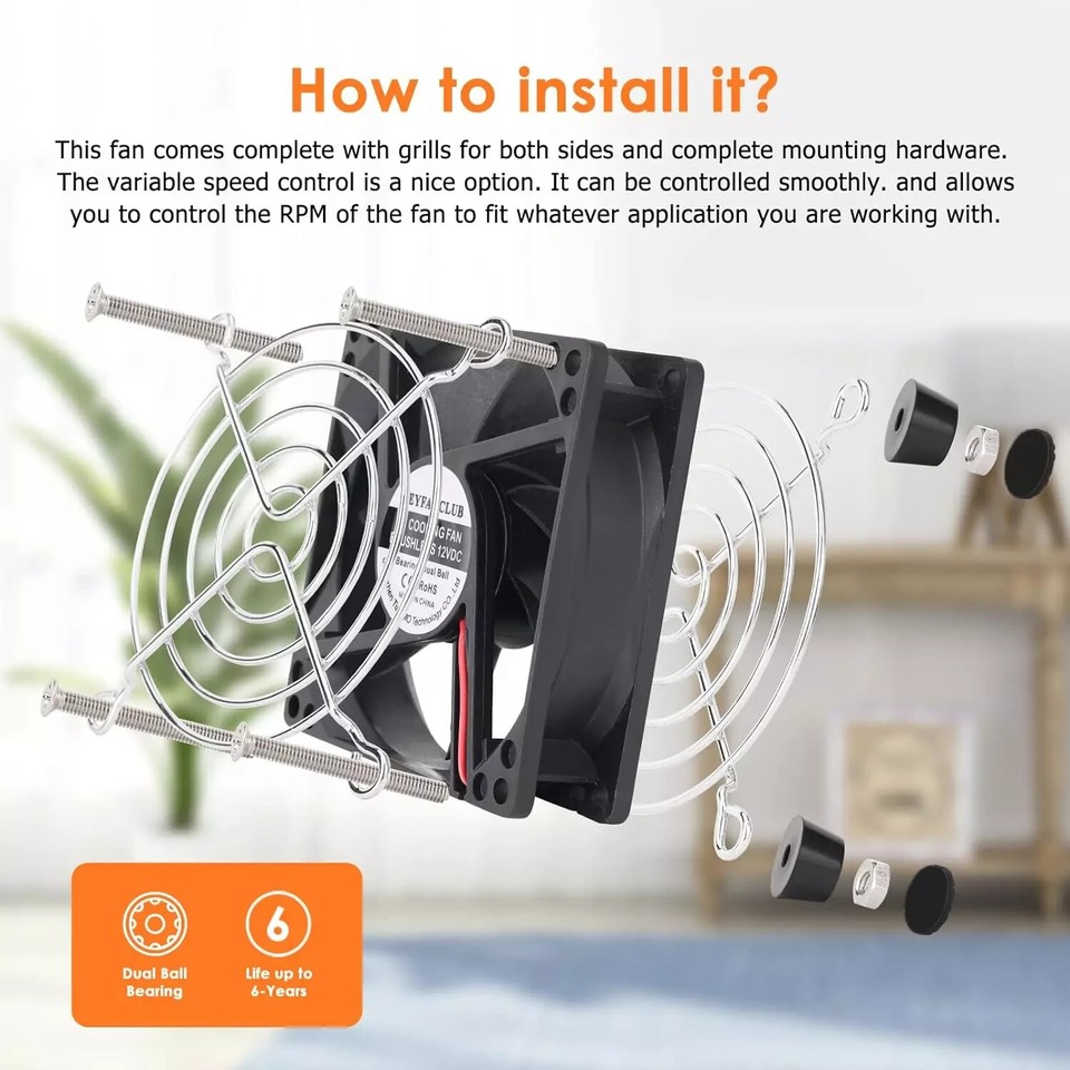 80mm Small Computer Fan with AC Plug 110V 120V 220V 240V Fan with Speed ...
