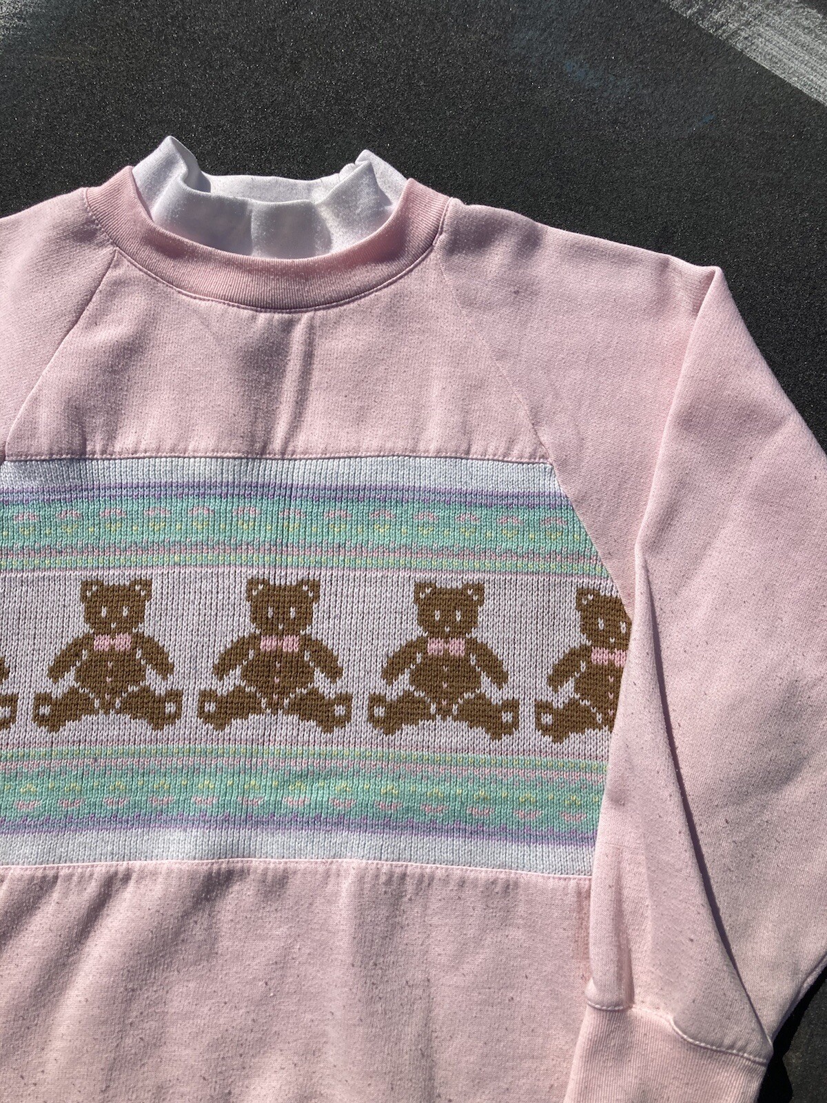 Vintage Cute Teddy Bears Pink Color Block Sweater Swe… - Gem