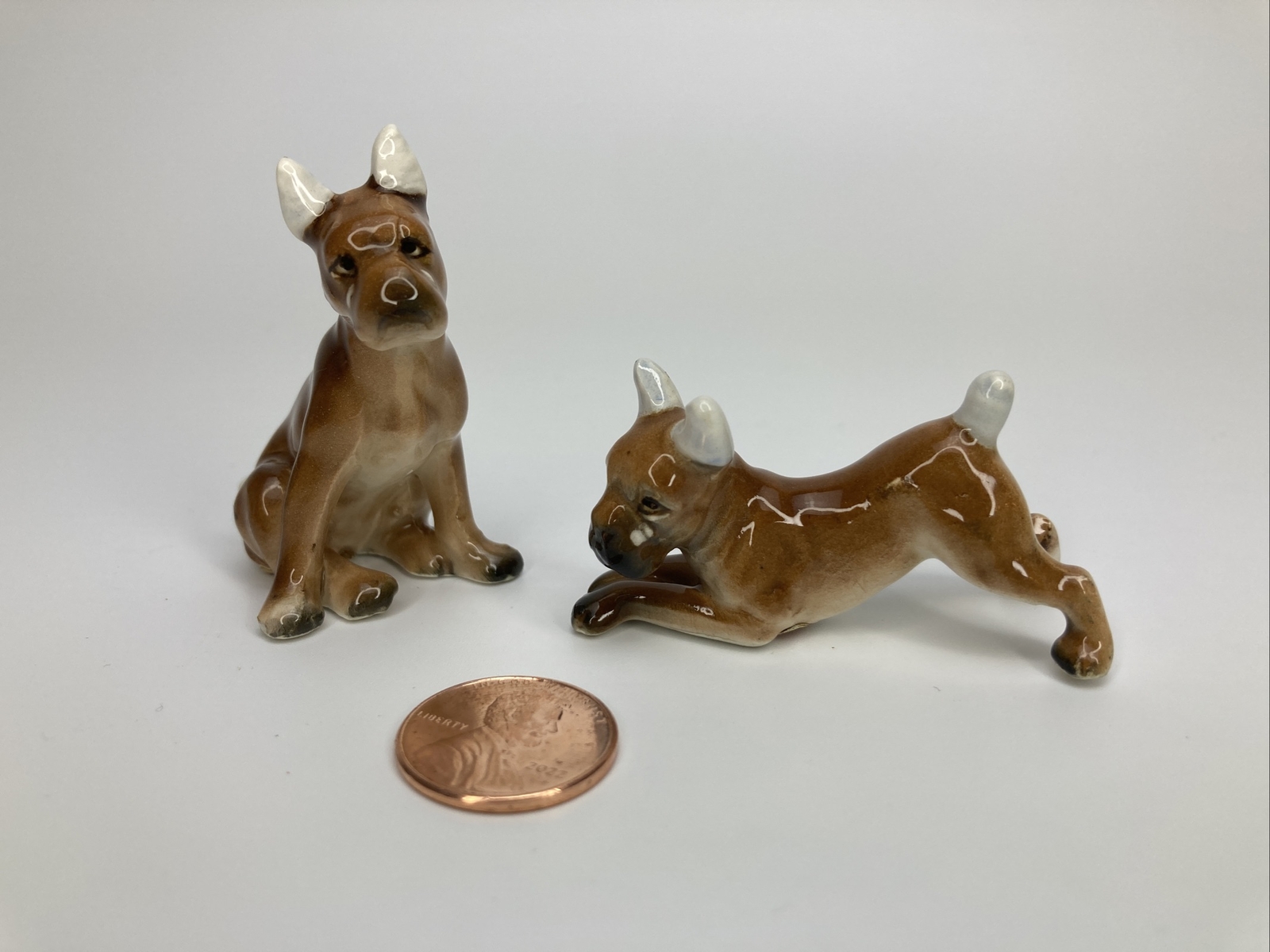 Lot of 2 Vintage Miniature Boxer Dog Canine Figurines Glazed Made in ...