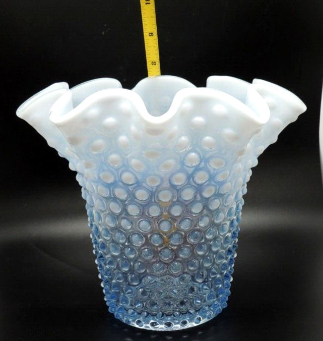 Vintage Light Blue Opalescent Hobnail Ruffle Vase Duncan Miller 7 1/2 ...