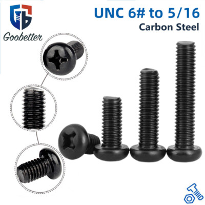 UNC 2 4 6 8 10 1/4 5/16 Black Pozi Phillips Pan Bolts Machine Screws ...