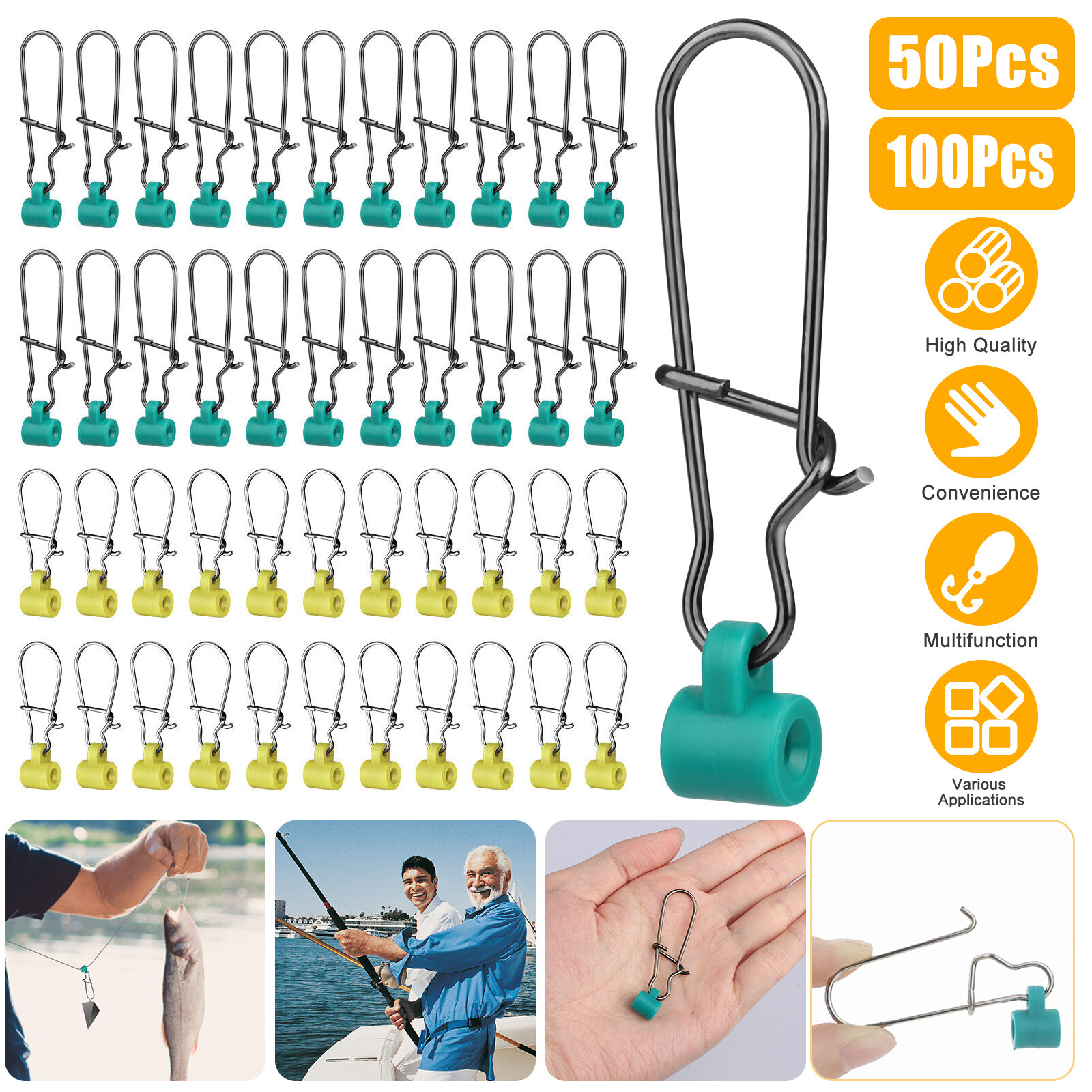 50/100x Heavy Duty Fishing Sinker Slide Duo Lock Snap Fish Finder ...