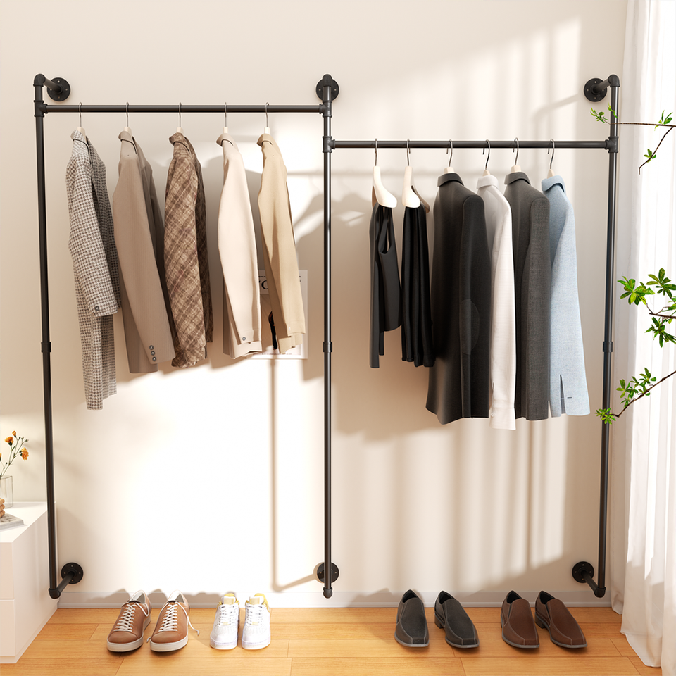 Industrial Pipe Clothes Rail Double Rod Garment Rack Shop Walk-in ...