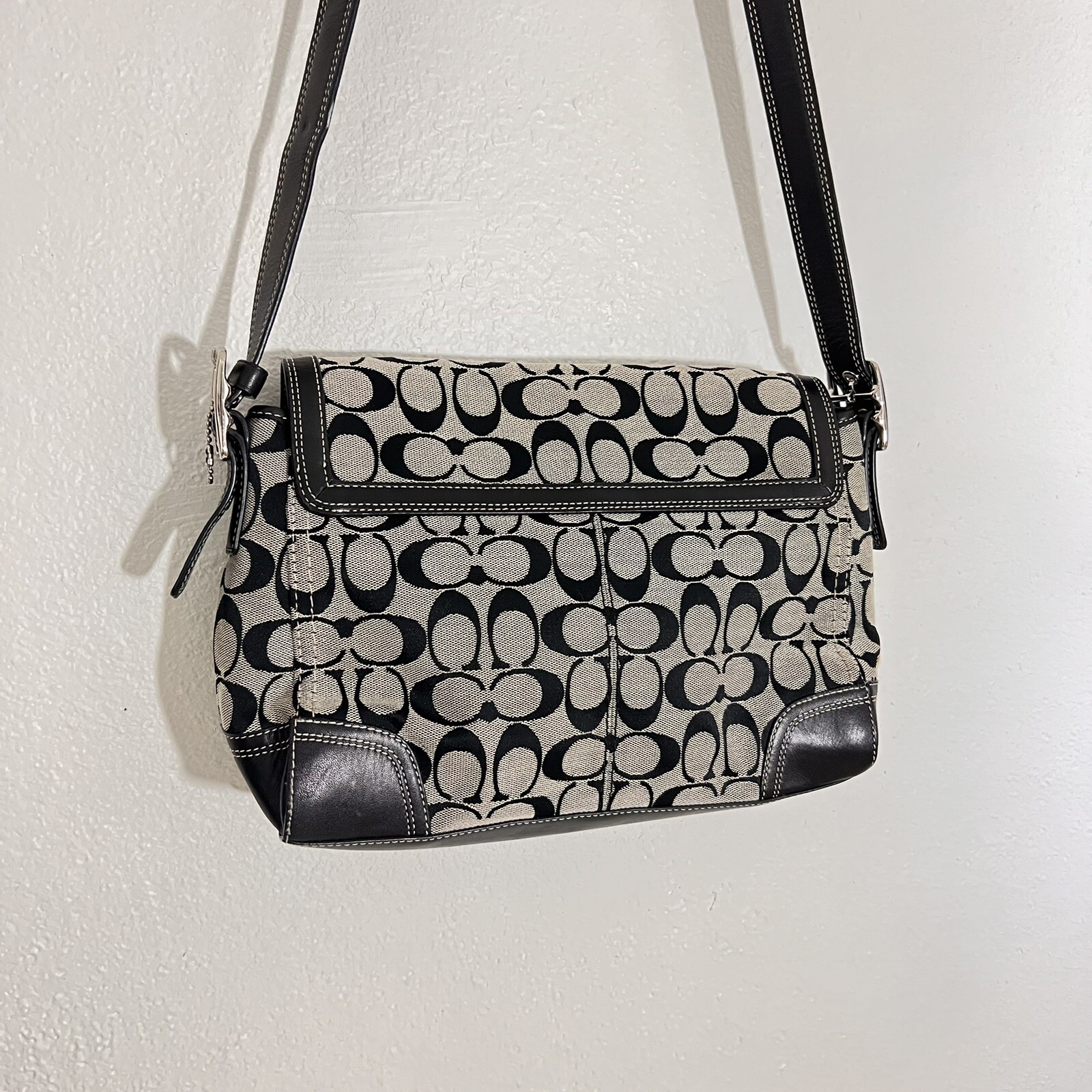 Coach Black Hampton Signature F13972 Flap Crossbody H… - Gem