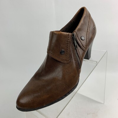 Born Ankle Booties Brown Leather Almond Toe Zip Block Stack Heel Size 8 ...