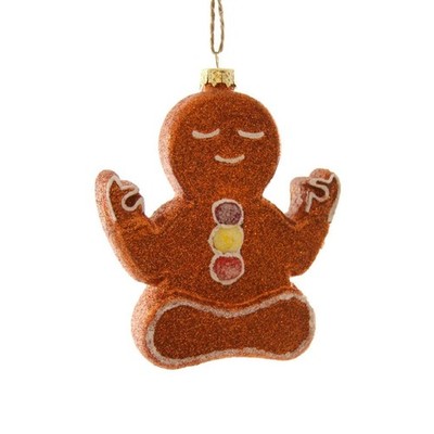 YOGA GINGERBREAD MAN CHRISTMAS TREE ORNAMENT 4.5" Glass Meditating ...